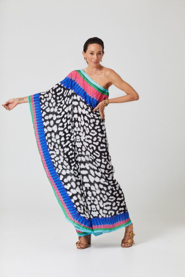 Mara, One Shoulder Maxi Kaftan Dress: Tribal Mix | Simone Irani