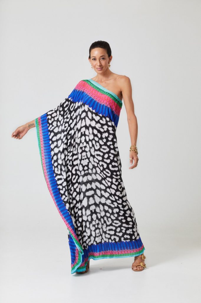 Mara, One Shoulder Maxi Kaftan Dress: Tribal Mix | Simone Irani