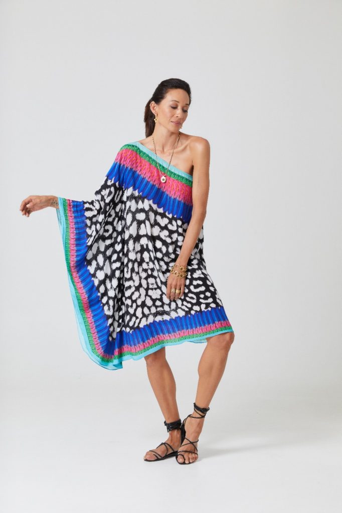 Mia, One Shoulder Midi Kaftan Dress: Tribal Mix | Simone Irani