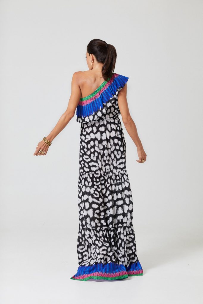 Regina, One Shoulder Peplum Dress: Tribal Mix | Simone Irani