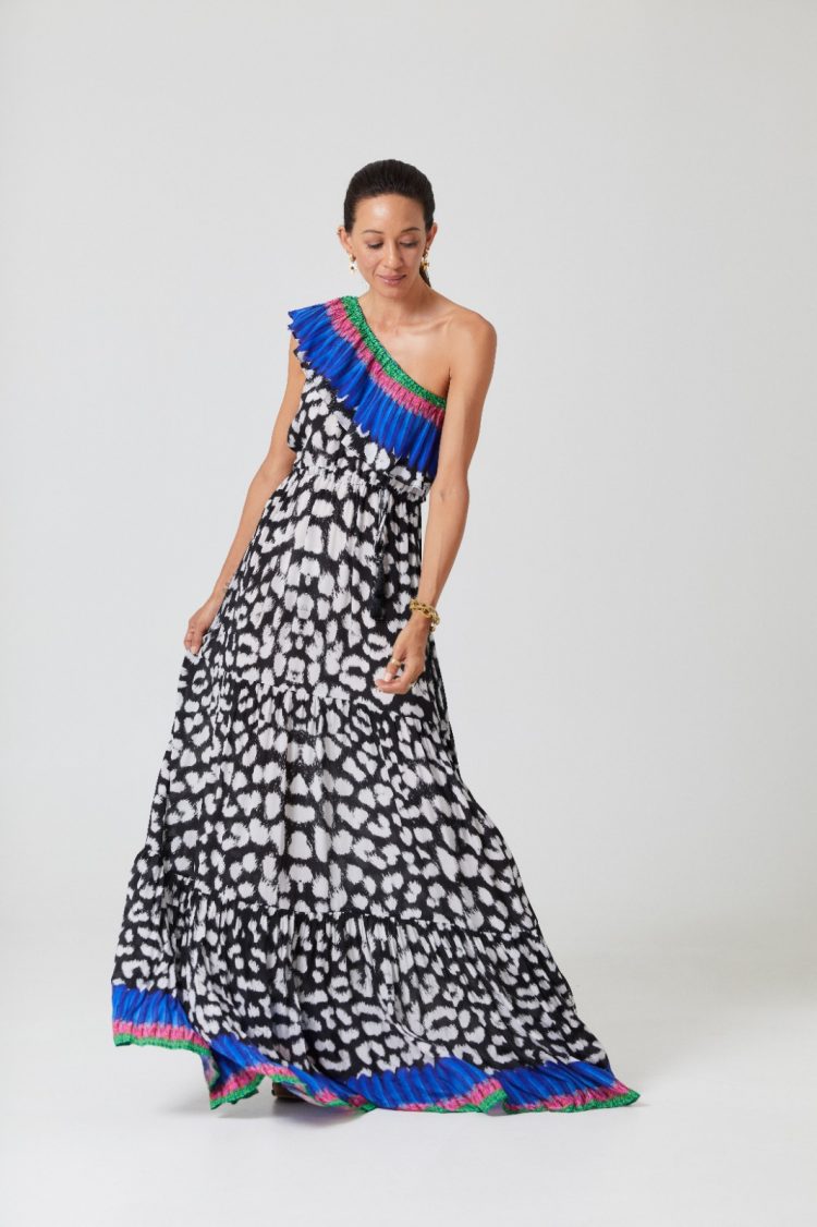 Regina, One Shoulder Peplum Dress: Tribal Mix | Simone Irani