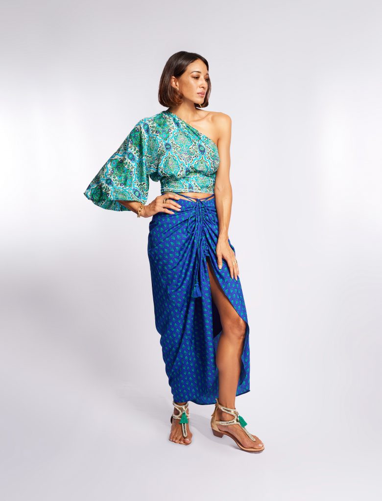 Vara, Blouson Sleeve Top: Blue Silk | Simone Irani